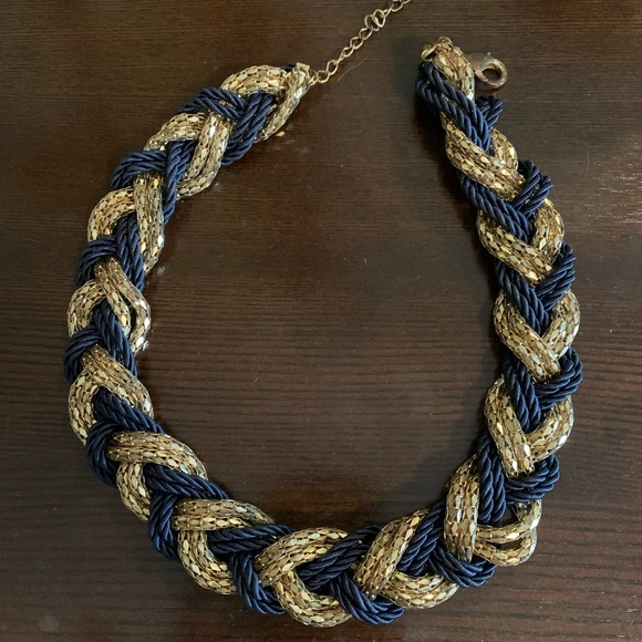 Jewelry | Navy Rope And Gold Metal Braid Necklace | Poshmark
